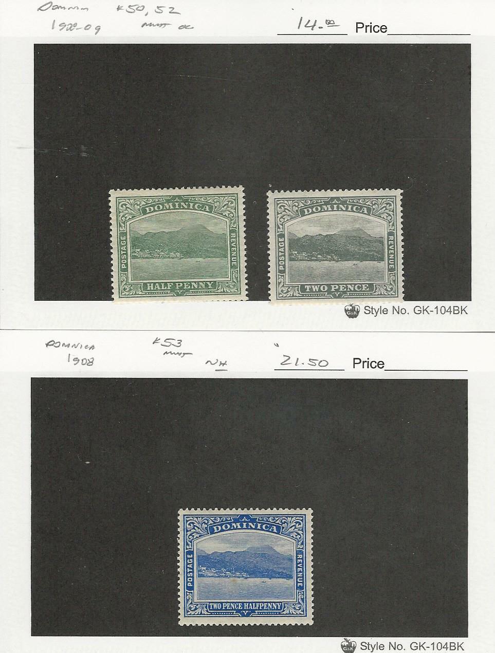 Dominica, Postage Stamp, #50, 52 Hinged, 53 Mint NH, 1908-09, JFZ ...