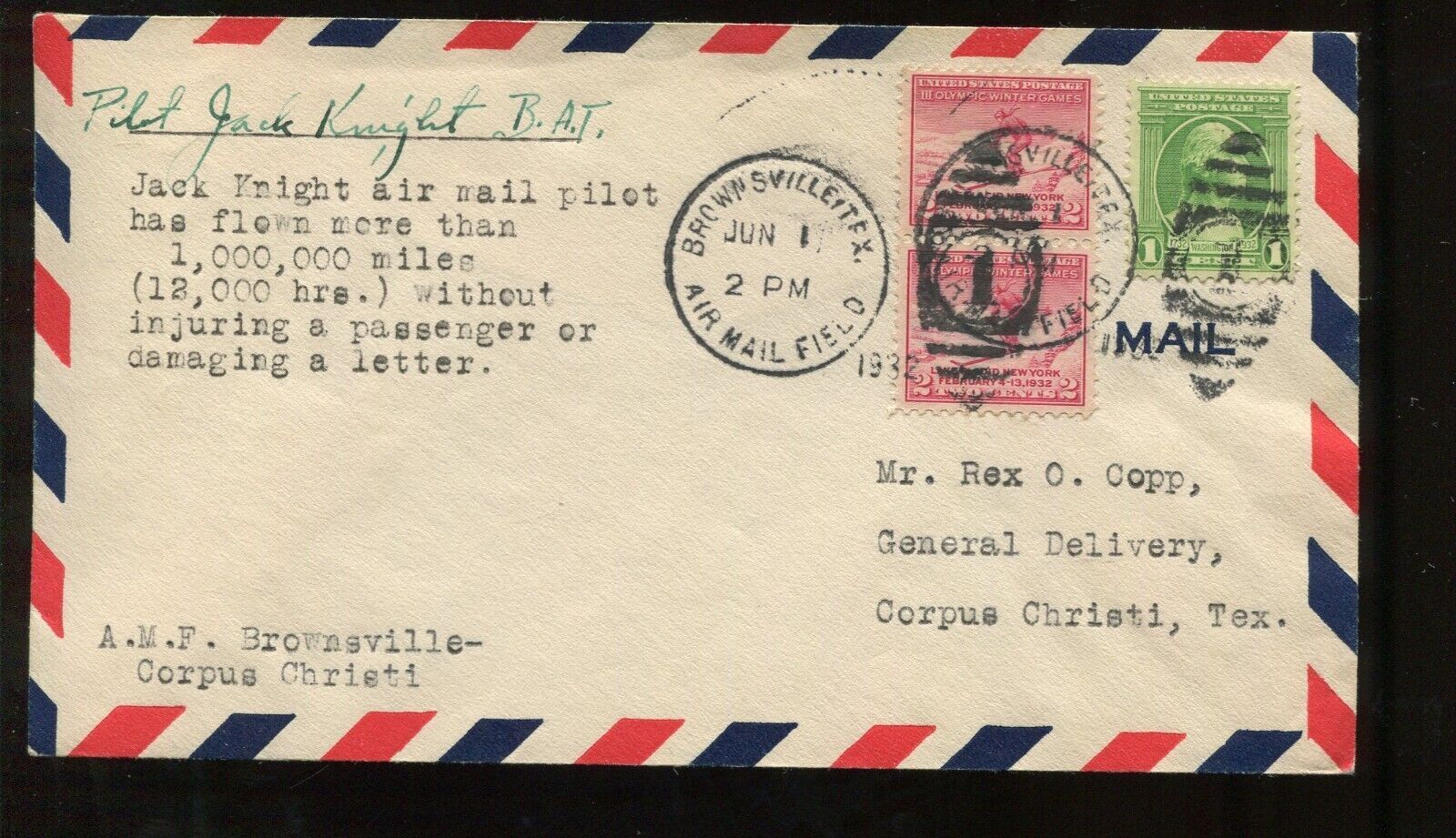Pilot James H. Knight Signed 1932 Million Miles Milestone Cover LV6168 ...
