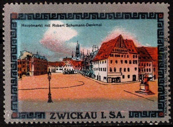 Vintage Germany Poster Stamp Zwickau Main Market With Robert Schumann ...