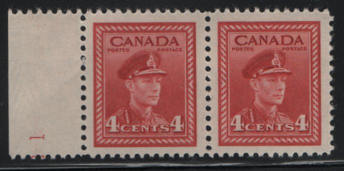 Canada 1942-43 MNH Sc 254 4c King George VI War Issue Margin pair ...