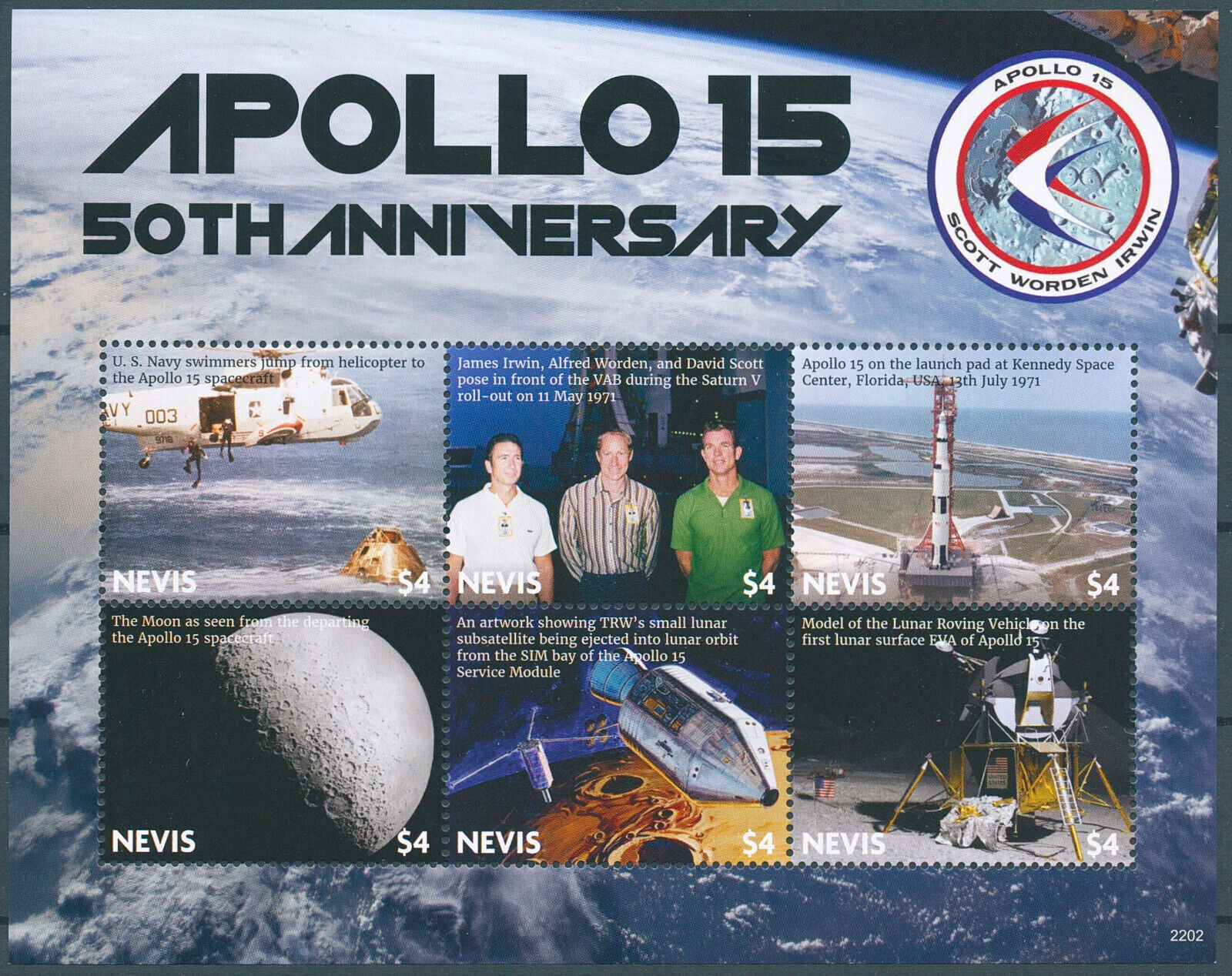 Nevis 2022 MNH Space Stamps Apollo 15 Moon Landing Irwin Worden Scott ...