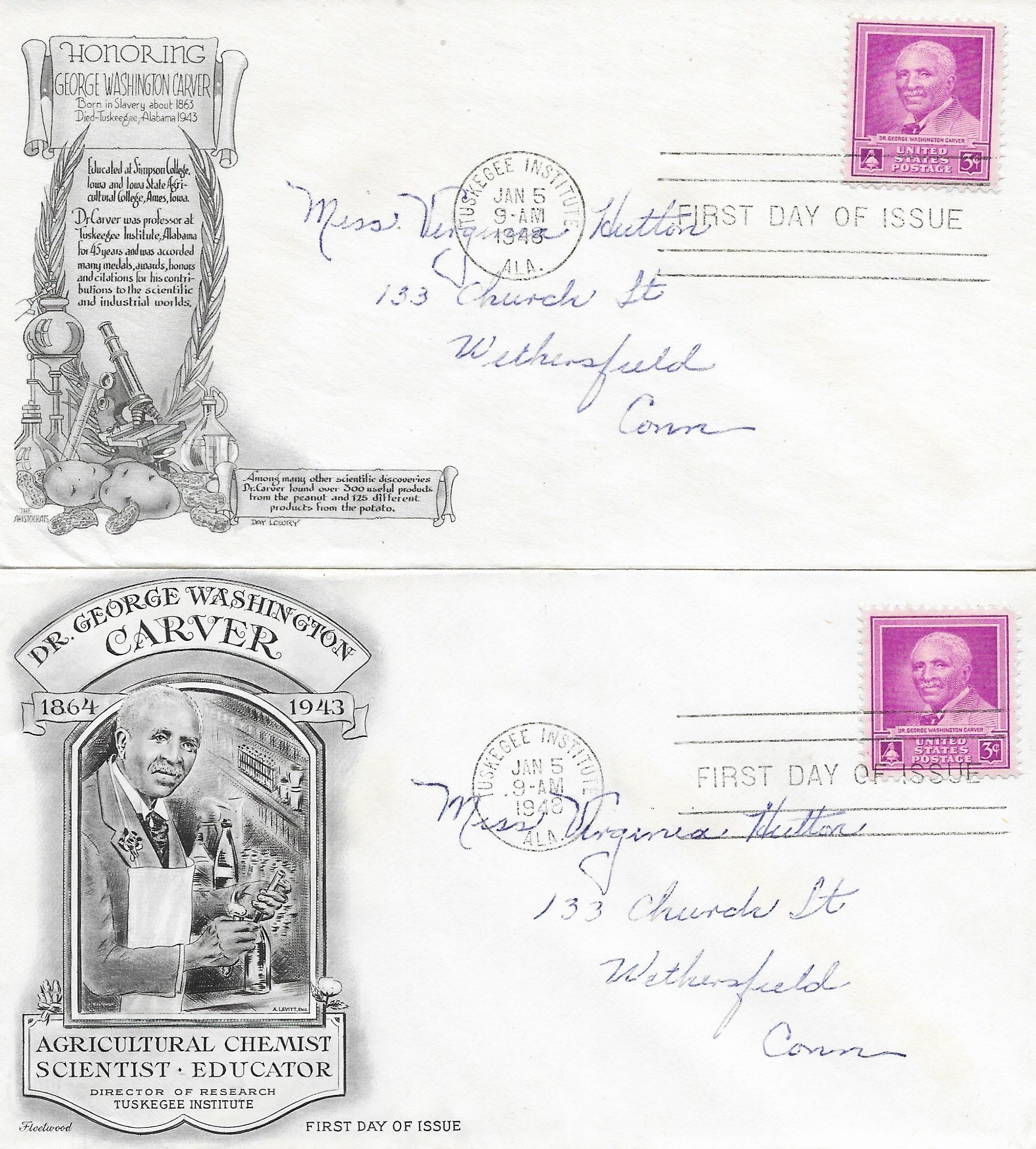 1948 FDC, #953, 3c George Washington Carver, Aristocrats-Lowry ...