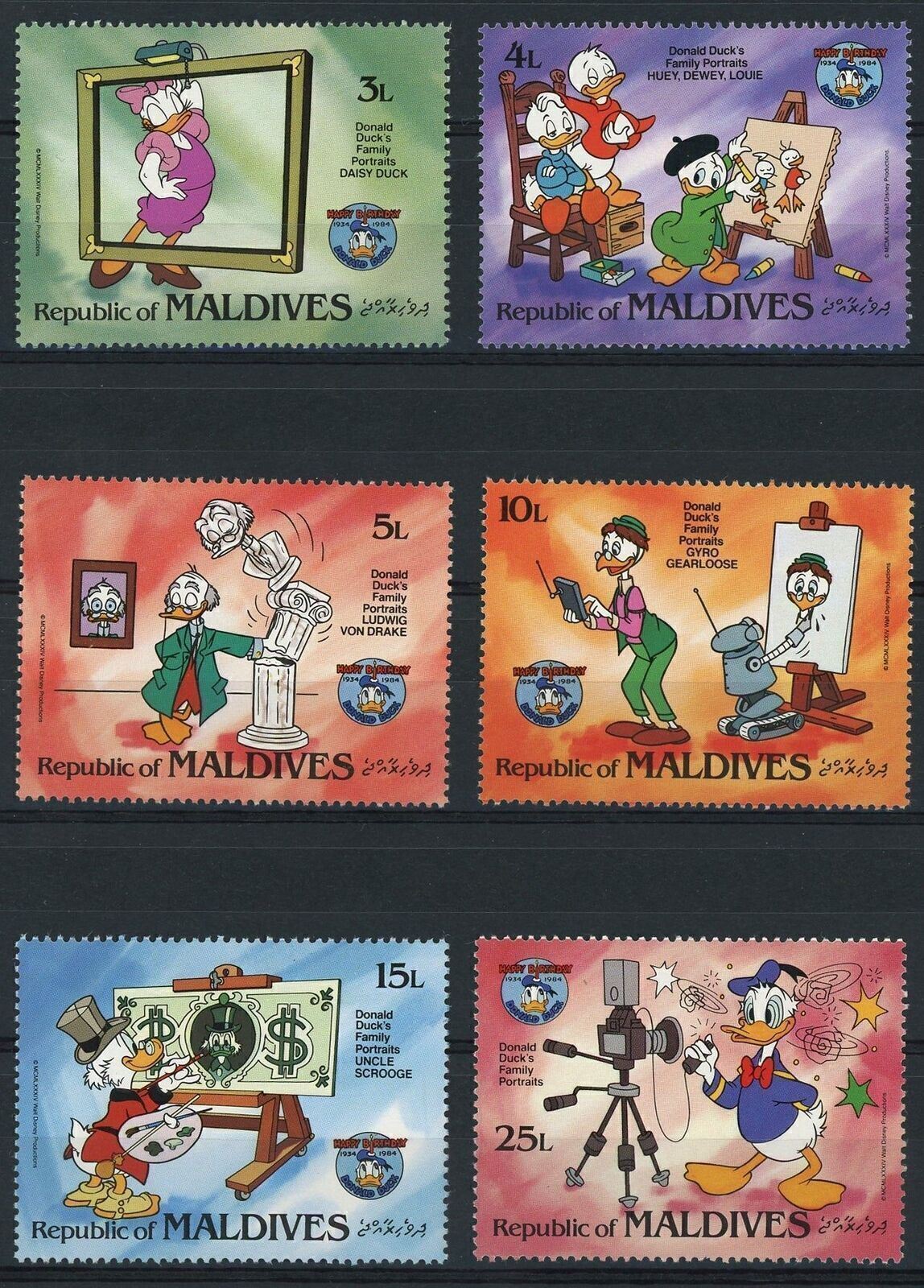 Disney Stamp Donald's Duck Family Portrait Serie Set of 6 Stamps Mint ...