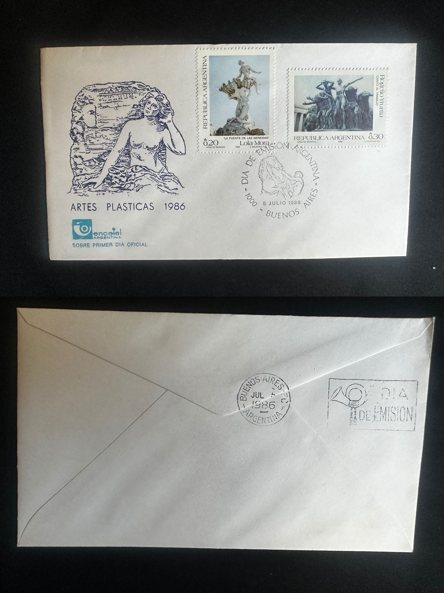 CM) 1986. Argentina. FDC. Plastic Arts. Double Stamp. Front and Back ...