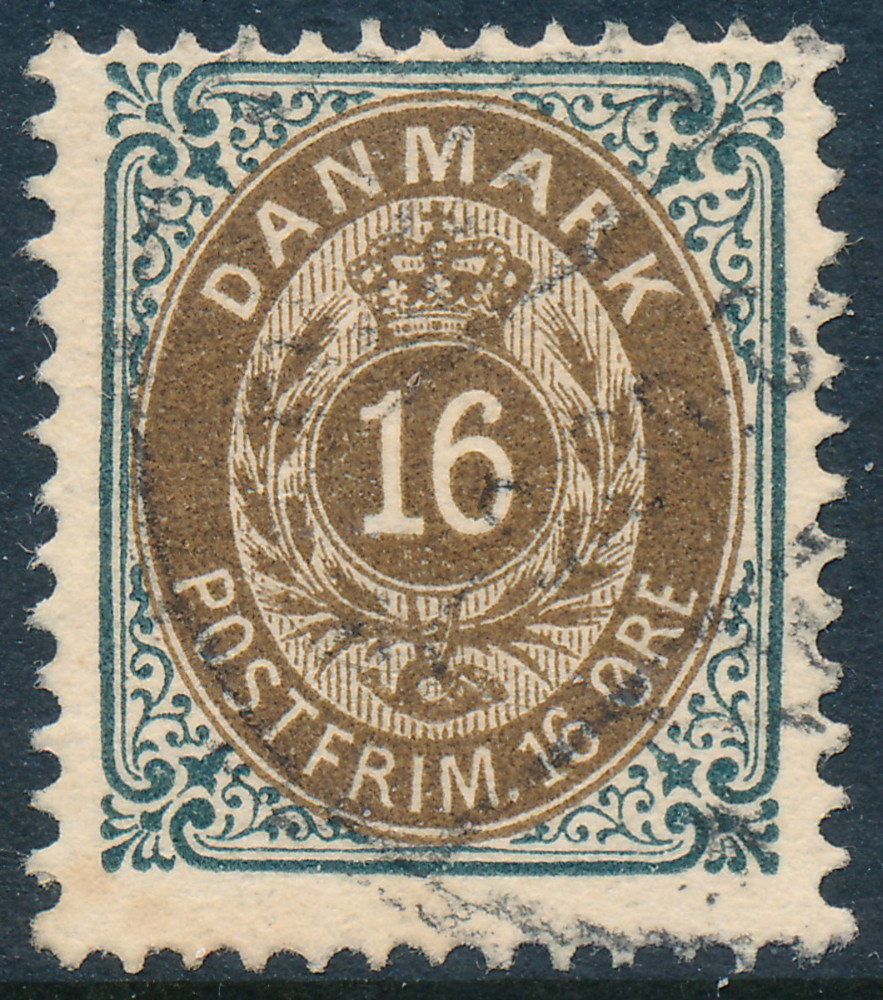 Denmark Scott 47 (AFA 27B), 16ø grey/brown Bicolour, F sound Used ...