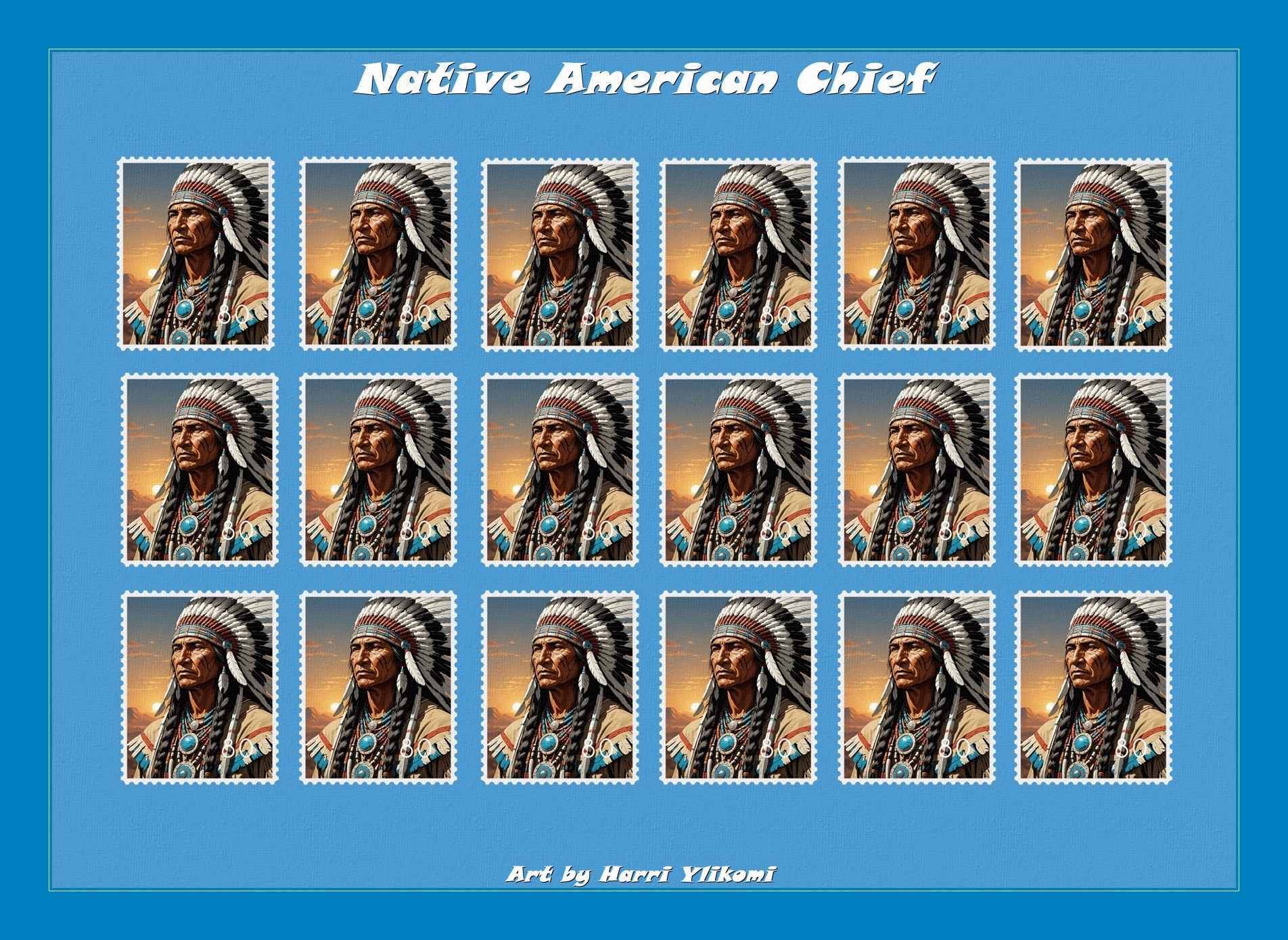 2024 Native American Chief Imperf Sheet Cinderella art size A4 ...