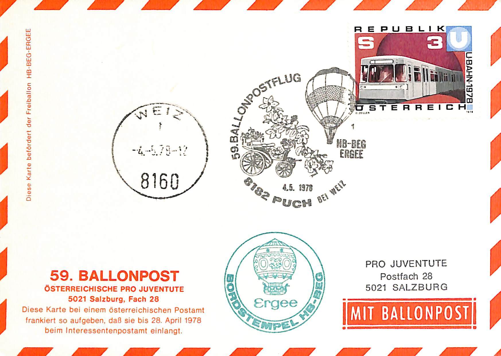 Austria Österreich balloon post air mail Ballonpost used no. 59 (2 ...