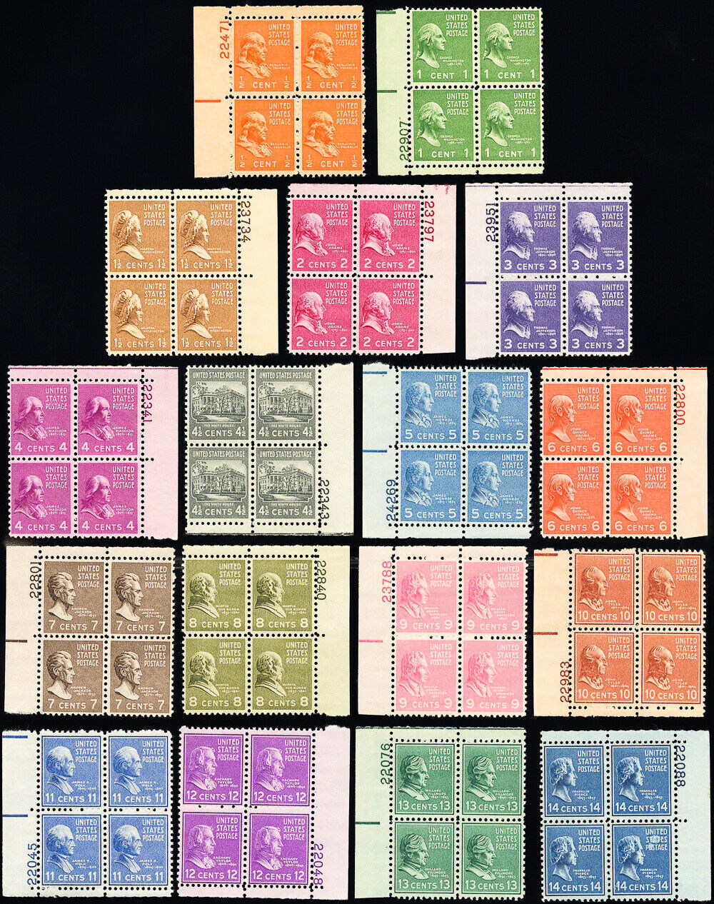 US Stamps # 803-31 MNH VF Plate Block Set Of ½¢ To 50¢ | United States ...