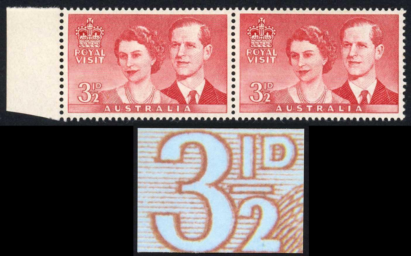 Australia SG272a 3 1/d re-entry in a U/M Pair (right stamp variety) Cat ...