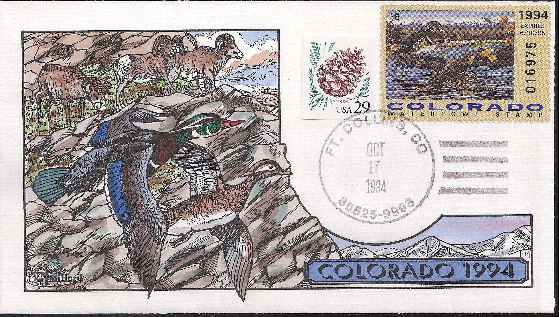 Fred Collins Hand Painted Milford Series FDC for Colorado 1994 ...