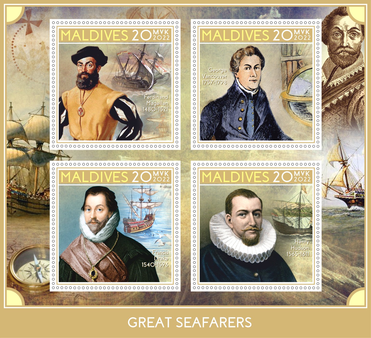 Stamps.Ships,Exploers ,Christopher Columbus 2022 year 1+1 sheets perf ...