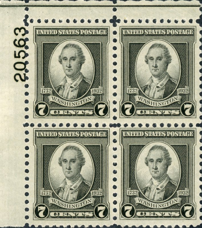 #712 – 1932 Washington Bicentennial: 7c Washington. PB of 4 MNH OG ...