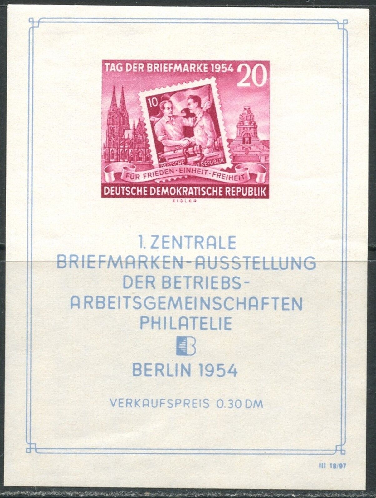 GERMANY DDR GDR Sc#226a 1954 Stamp Day Souvenir Sheet OG Mint LH ...