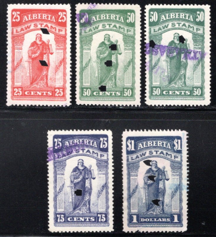 van Dam AL20-23, used, Punch varieties, Alberta Law Stamps, 1907-1910 ...