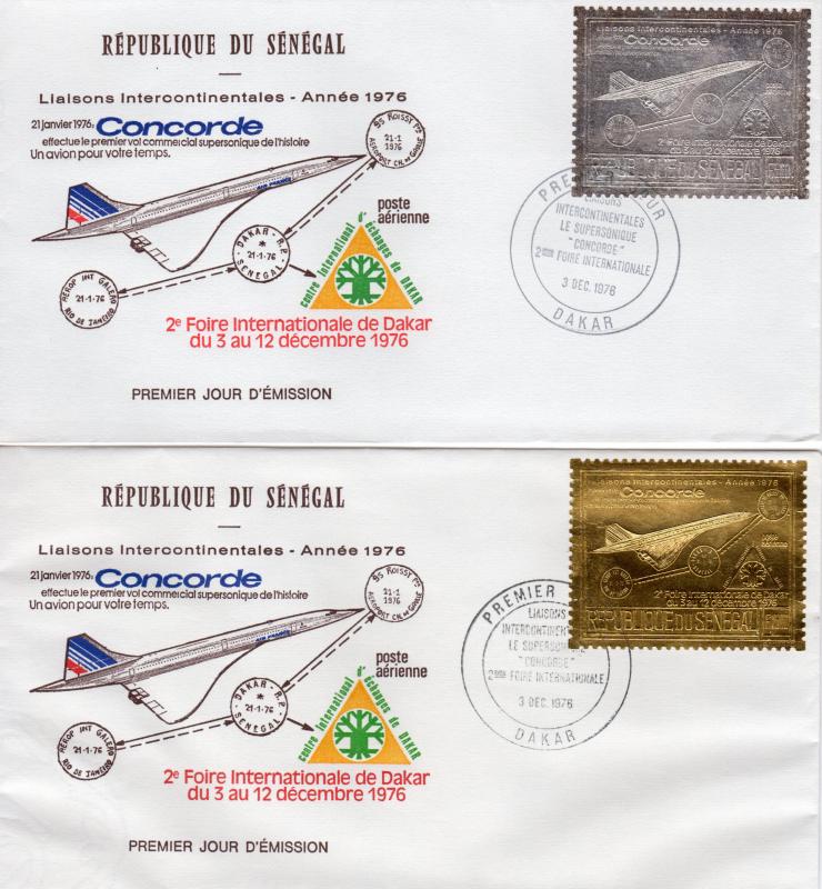 Senegal 1976 Sc#C143A/C143B Concorde Set Gold+Silver (2) FDC | Africa ...