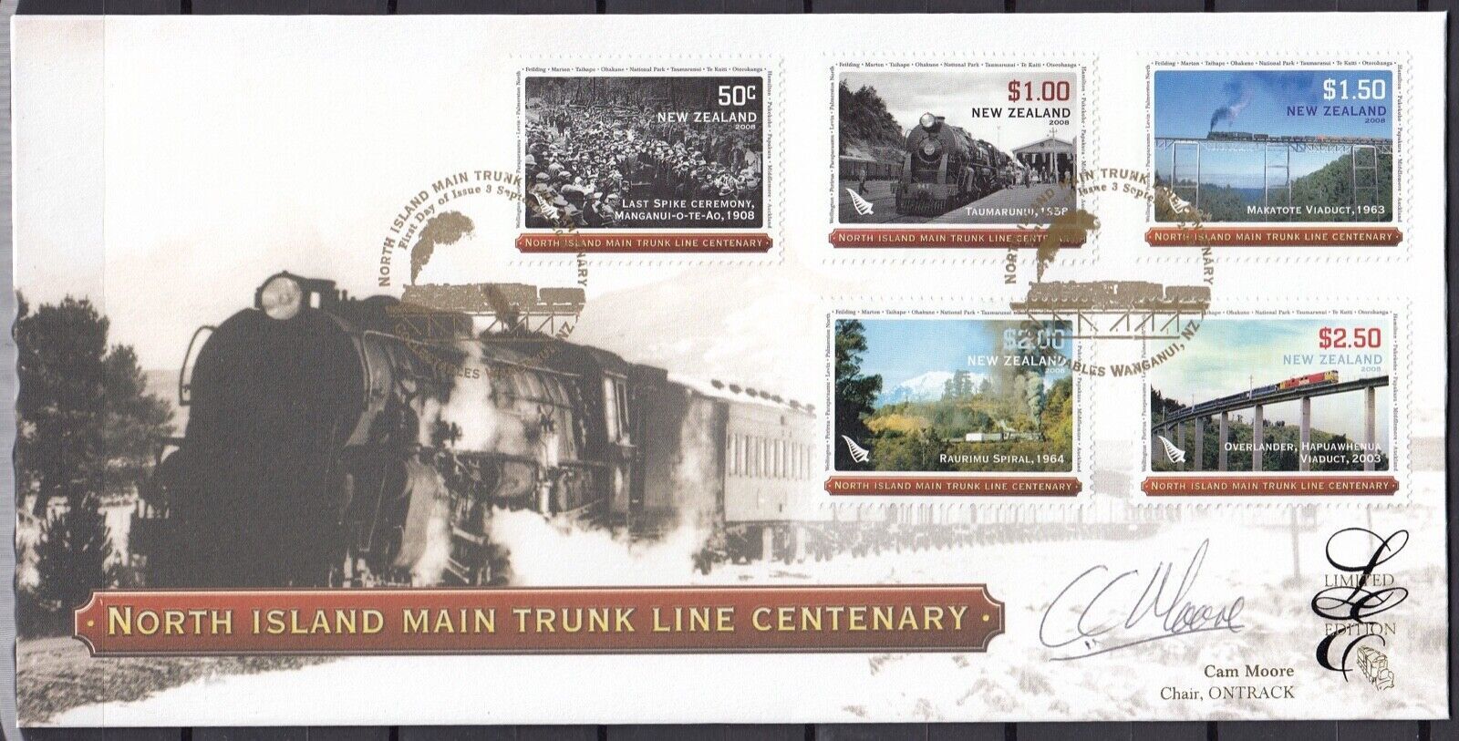 NEW ZEALAND 2008 NI Main Trunk Line Centenary, Limited Edition FDC ...