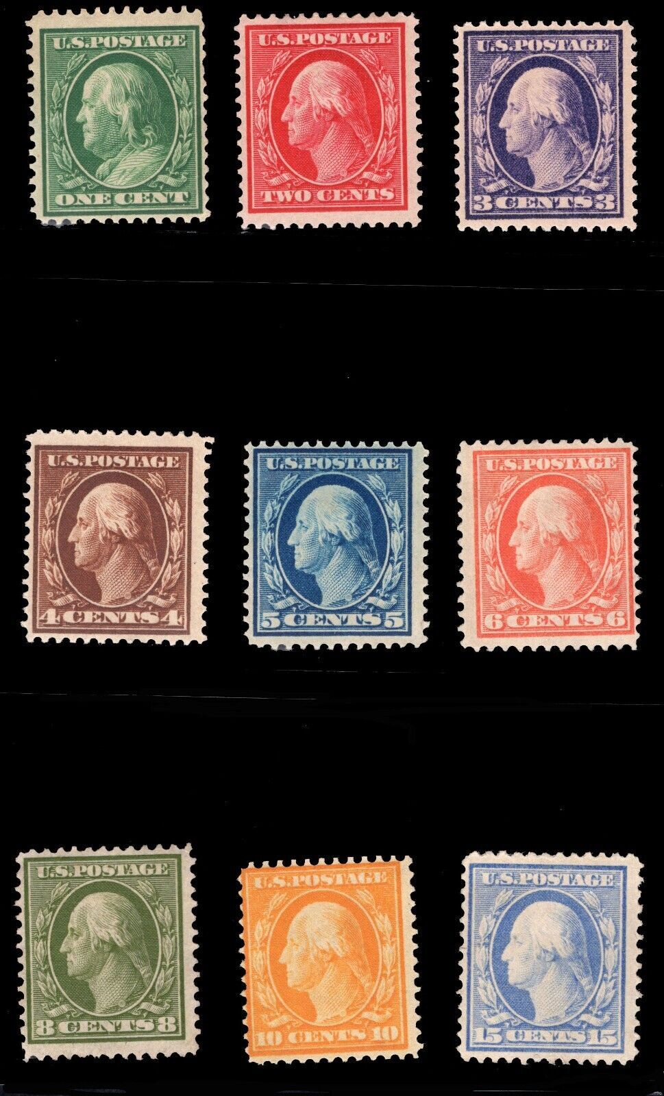 US Stamps #374-382 Mint OG H/1nh(3c) LOT #83724* | United States ...