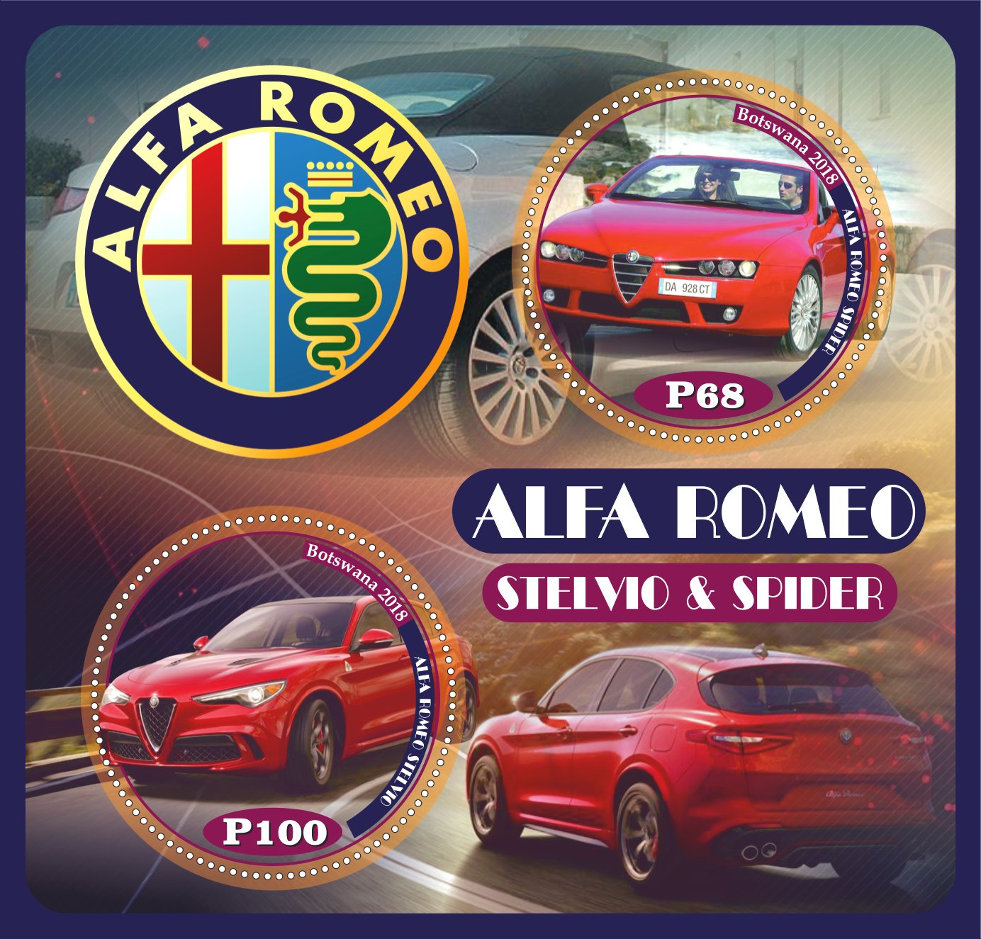 Stamps. Cars. Alfa Romeo 2018 1+1 sheets perforated | Africa - Botswana ...