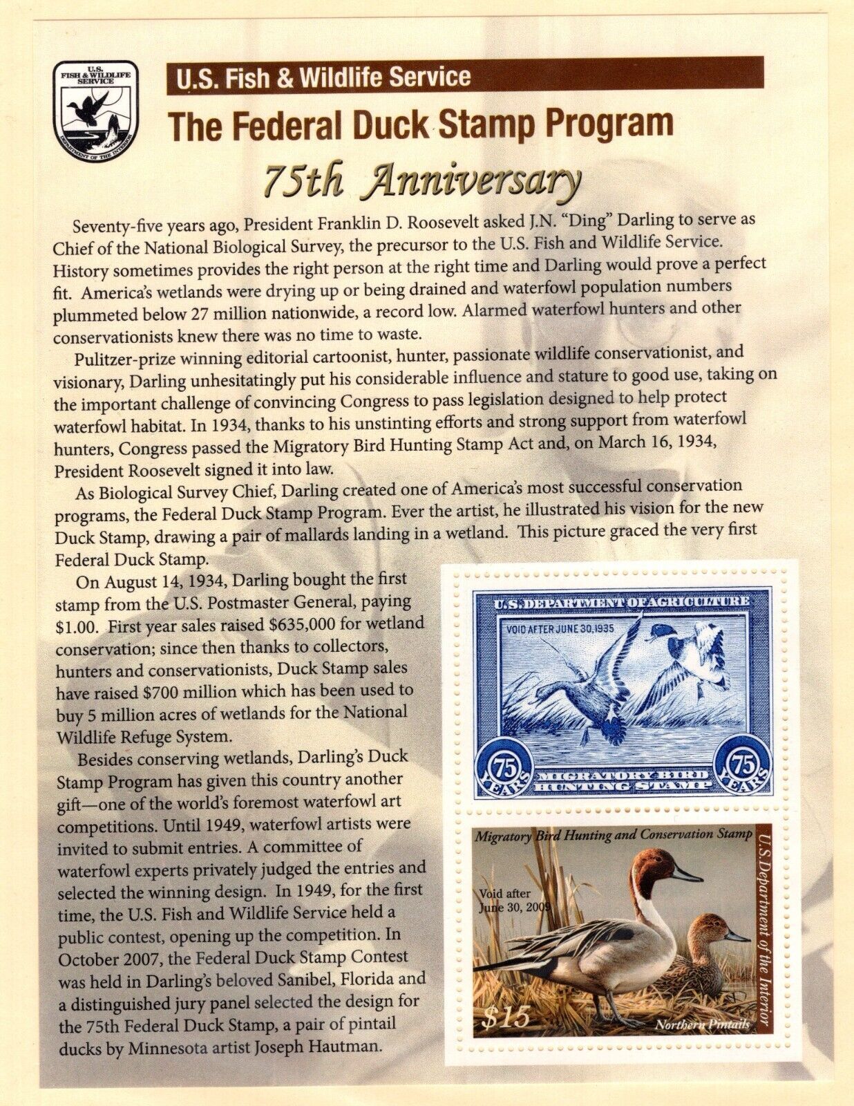 U.S. - RW75 - 75th anniversary - Souvenir Sheet - Never Hinged | United ...
