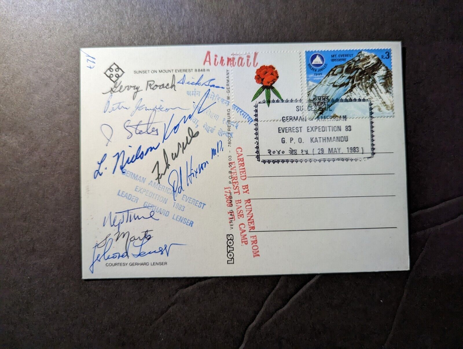 1983 Nepal Postcard Cover Signed German Mount Everest Expedition ...