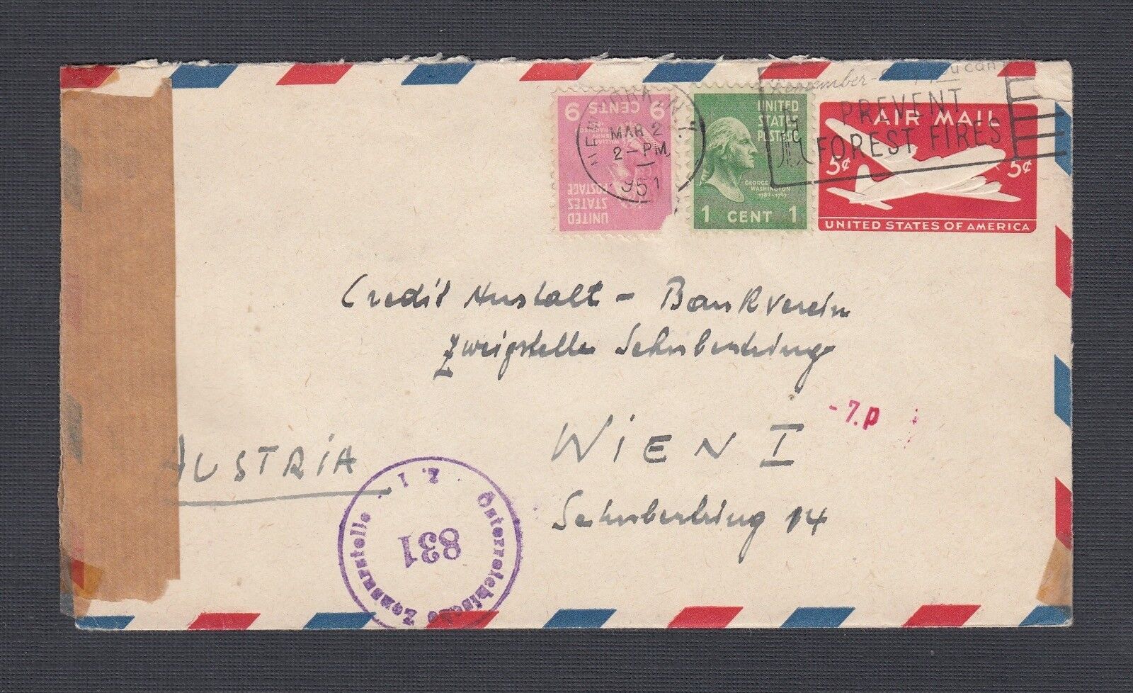 USA 1947 & 1951 TWO Post WAR Civil Censored Covers New York to Austria ...