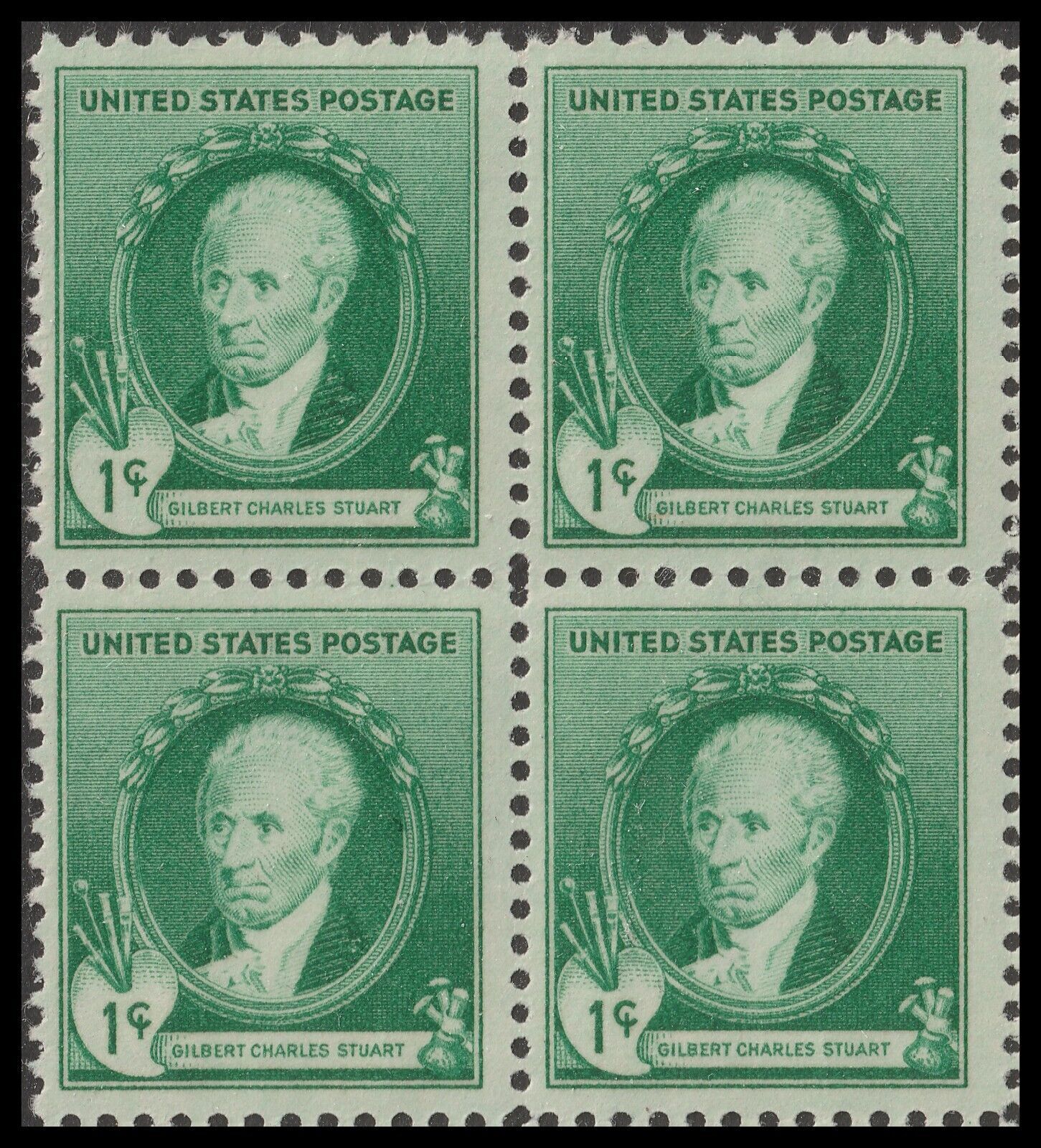 US 884 Famous Americans Artists Gilbert Charles Stuart 1c block 4 MNH ...
