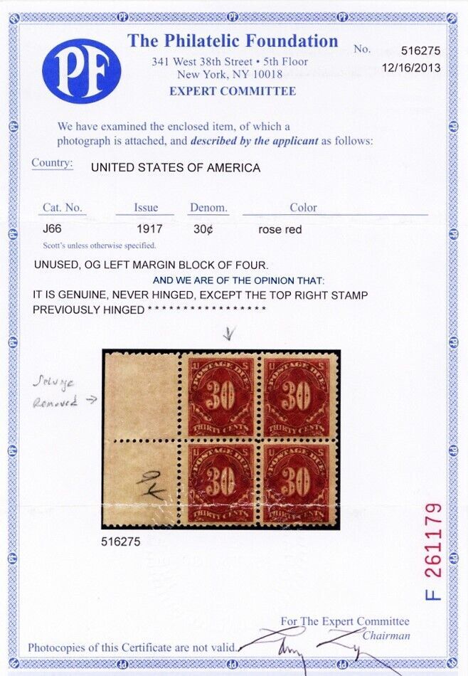 J66, Mint VF NH 30¢ Postage Due With PFC Certificate - Stuart Katz ...