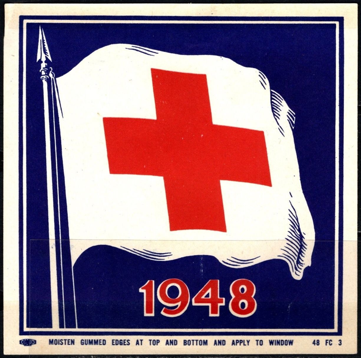 1948 US Poster Stamp Large Red Cross Window Decal (Original Gum Strips ...