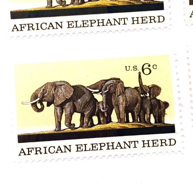 3 x African Elephant Herd Unused postage stamps - 1970 Vintage 6 cents ...