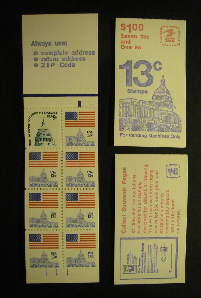 BK131, Scott 1623a, 13c Flag over Capitol + 9c single, LRM right, MNH ...