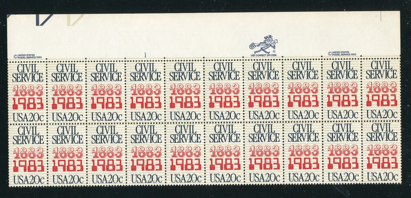 2053 Civil Service Plate Block of 20 20¢ Stamps MNH | United States ...