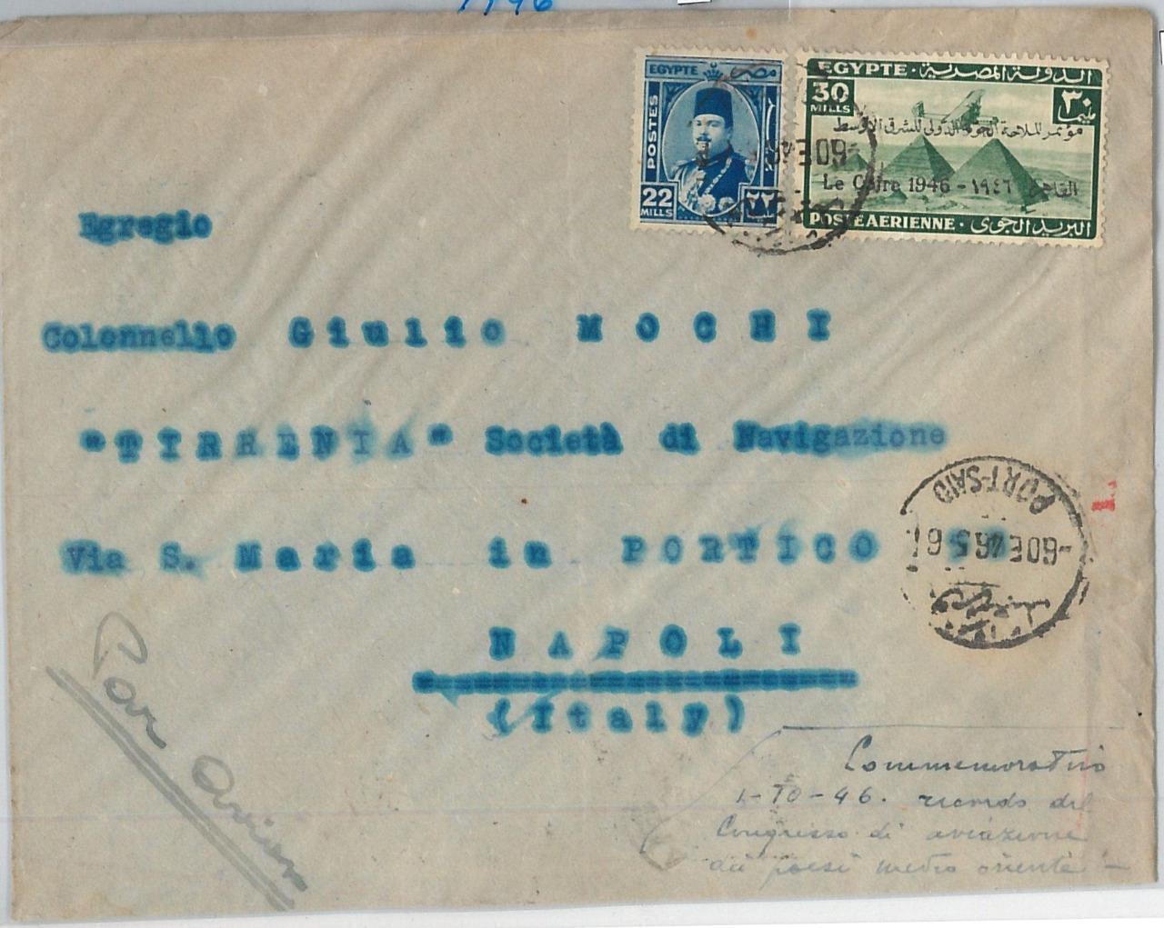 62525 - Egypt - Postal History - Cover From Port Said to Napoli Italy ...