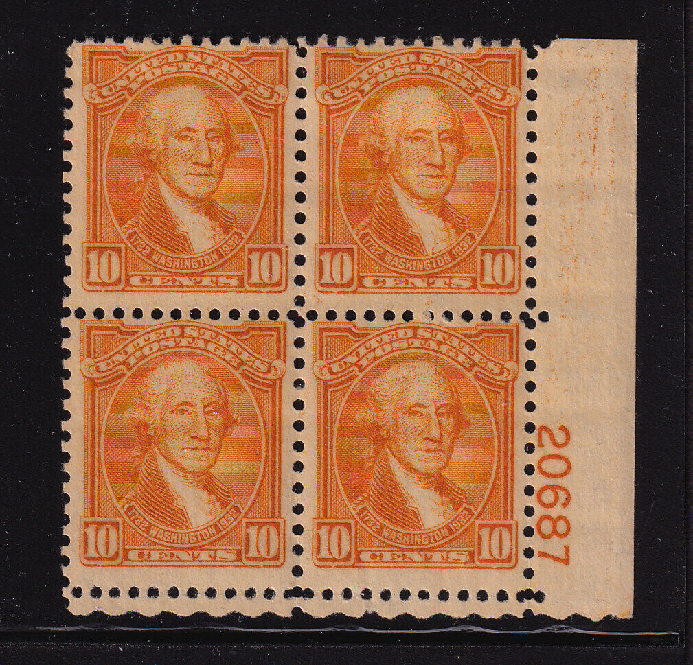 1932 Washington Bicentennial 10c Sc 715 MHR plate block CV $85 (Q3 ...
