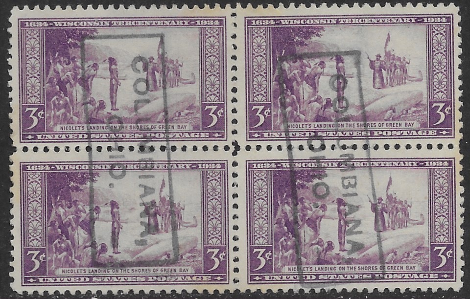 US #739 used block of 4 - Wisconsin Tercentenary 1634-1934. Nice block ...