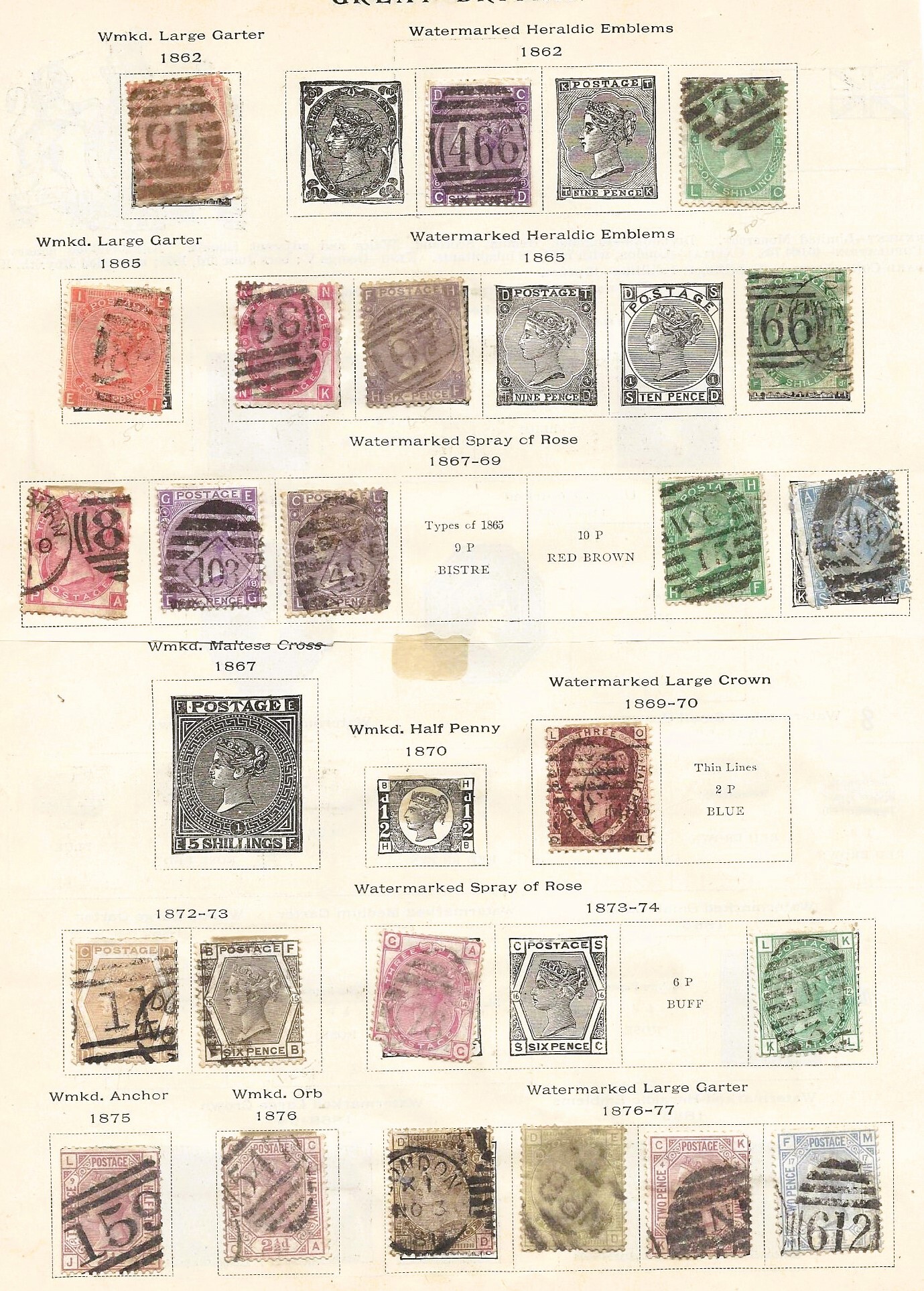 Great Britain Album Sheet Containing 23ea 1800s stamps - High CV ...