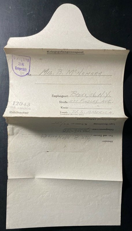 1940s Germany POW Camp Letter Cover Stalag 3B US Prisoner of War Sgt ...