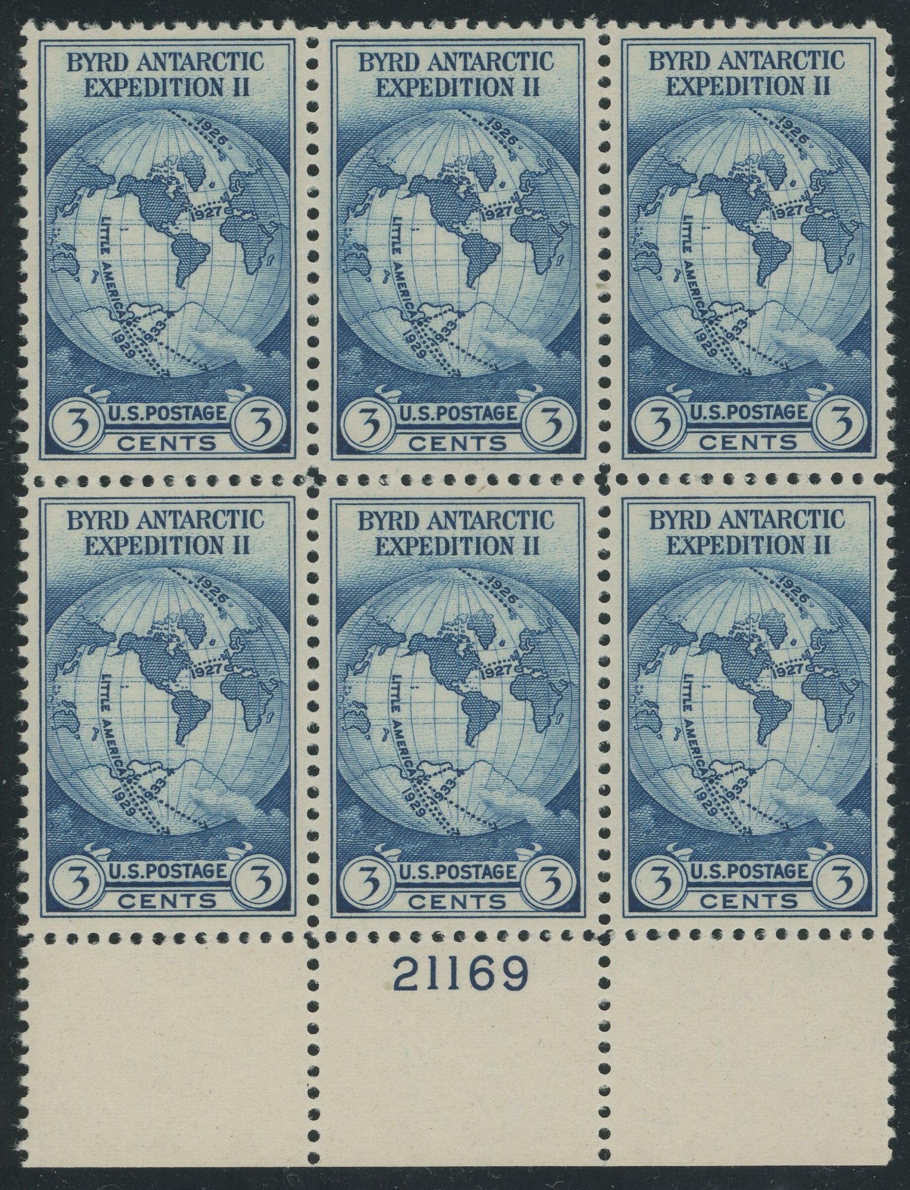 USA 733 - 3 cent Admiral Byrd - XF Mint nh Plate # block of 6 | United ...