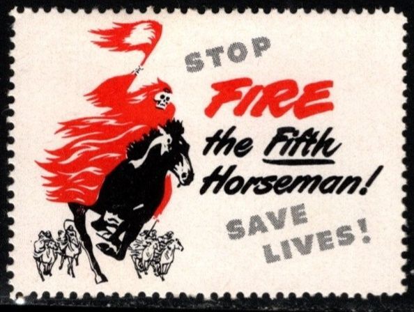 Vintage US Poster Stamp Stop Fire The 5th Horseman! Save Lives ...