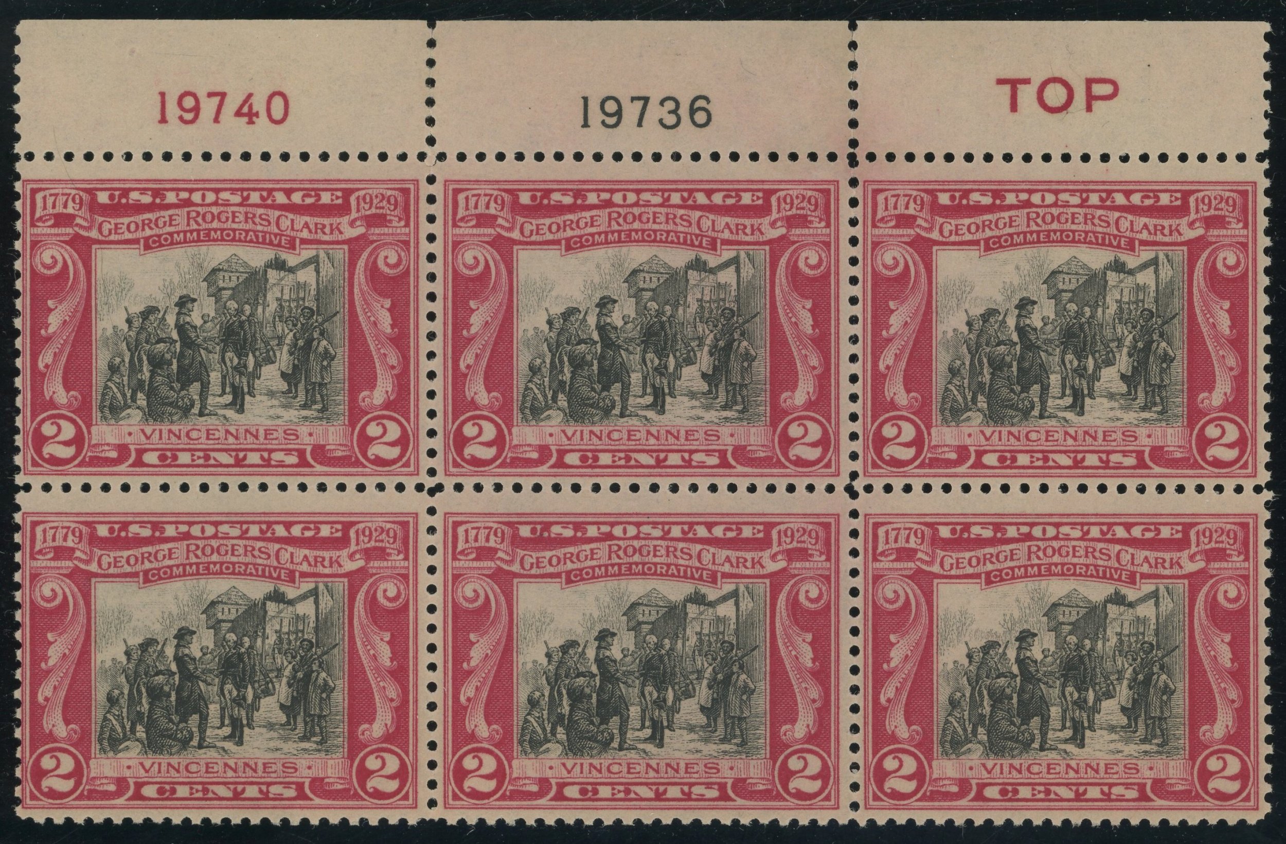 USA 651 - George Rogers Clark - F/VF Mint nh Plate # block of 6 - 2 #'s ...
