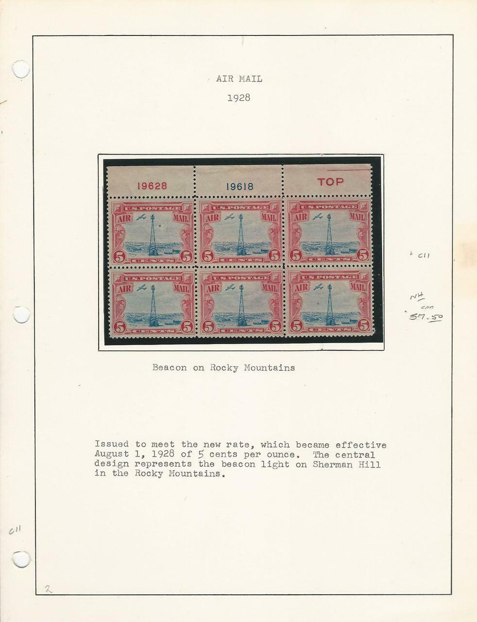 United States, Postage Stamp, #C11 Mint NH Block Six, 1928 Airmail, JFZ ...