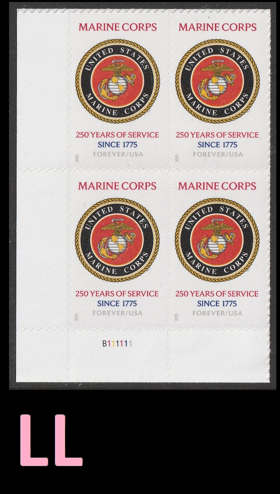 US 6005 Marine Corps 250 Years F plate block 4 LL MNH 2025 | United ...