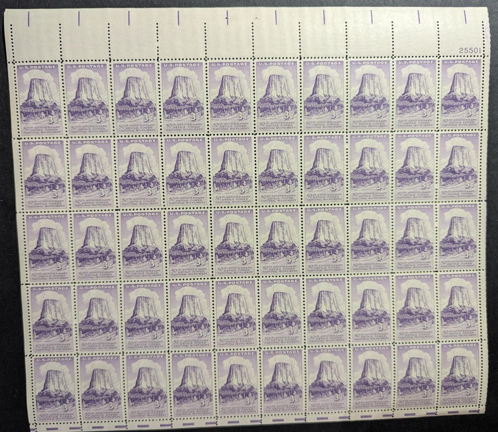 1956 USA 3c Devils Tower Sheet -Scott 1084 -MNH, Undisturbed OG - No ...