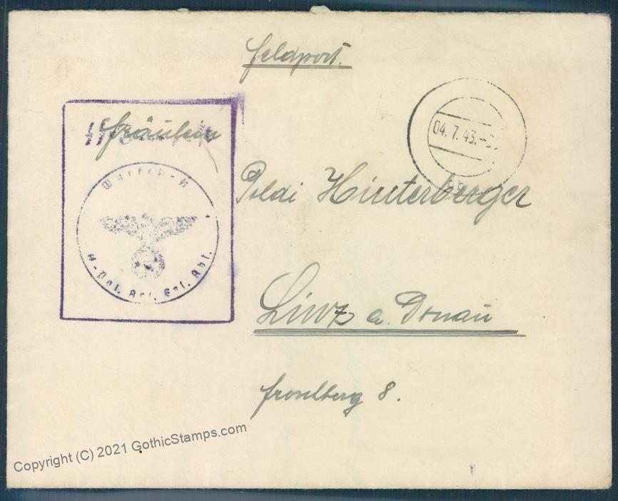 Waffen SS 3rd Reich Polizei Police Art Abt WWII Feldpost Cover G48072 ...