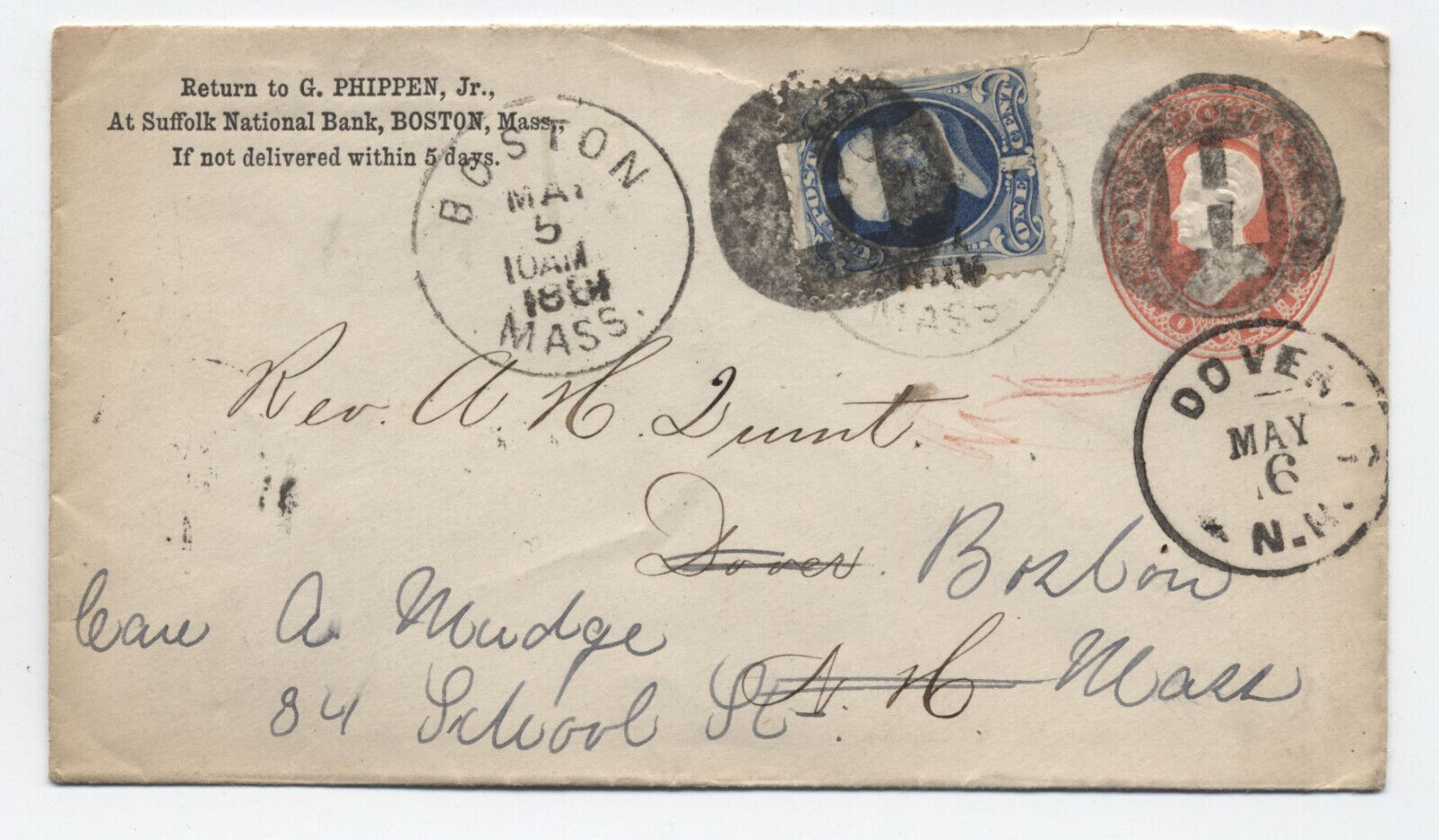 1881 Boston MA cover forwarded, 2 different negative cancels [y9915 ...