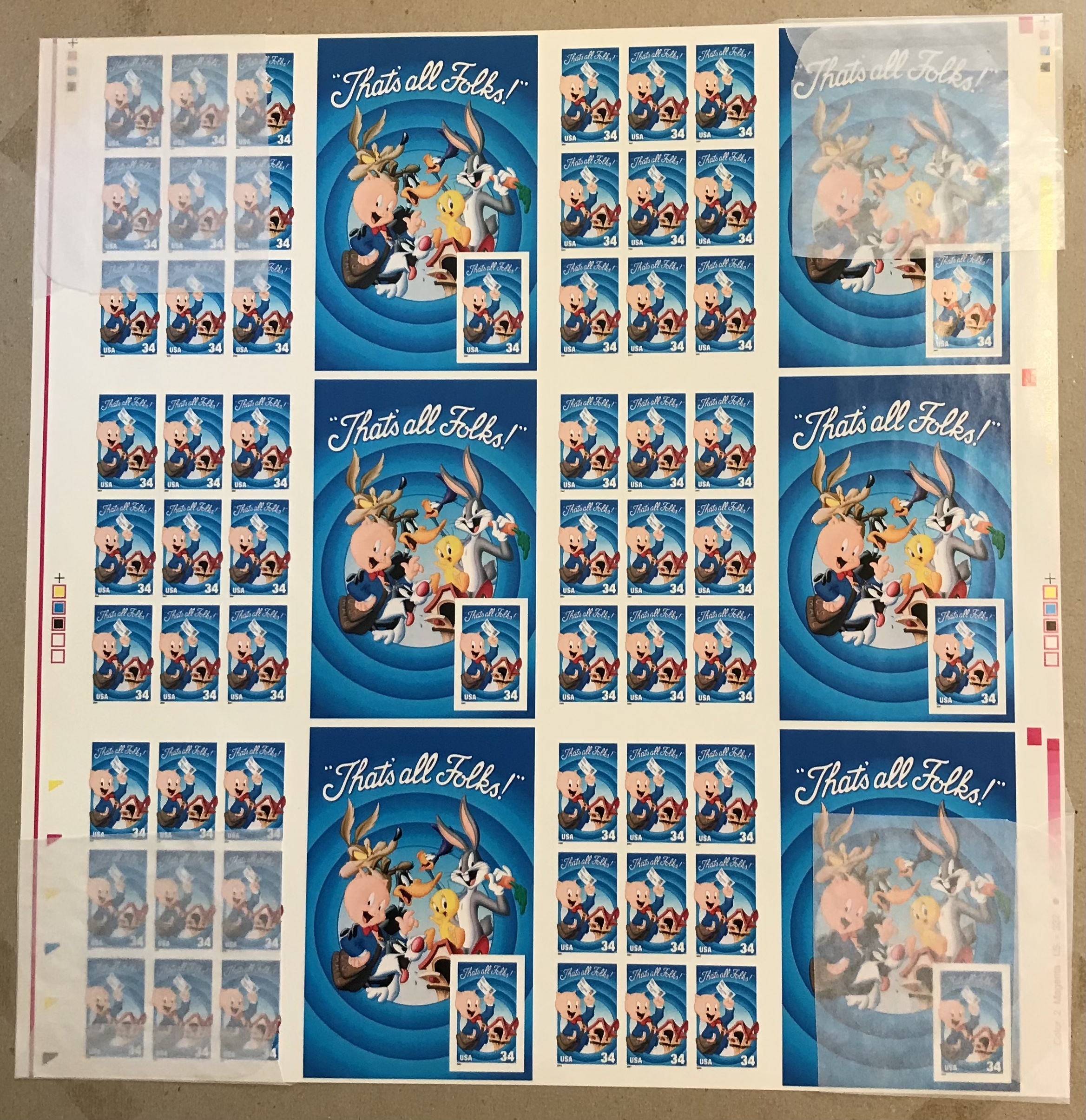 US #3534 Uncut Press Sheet of 6 Panes 10 Stamps Each Porky Pig | United ...