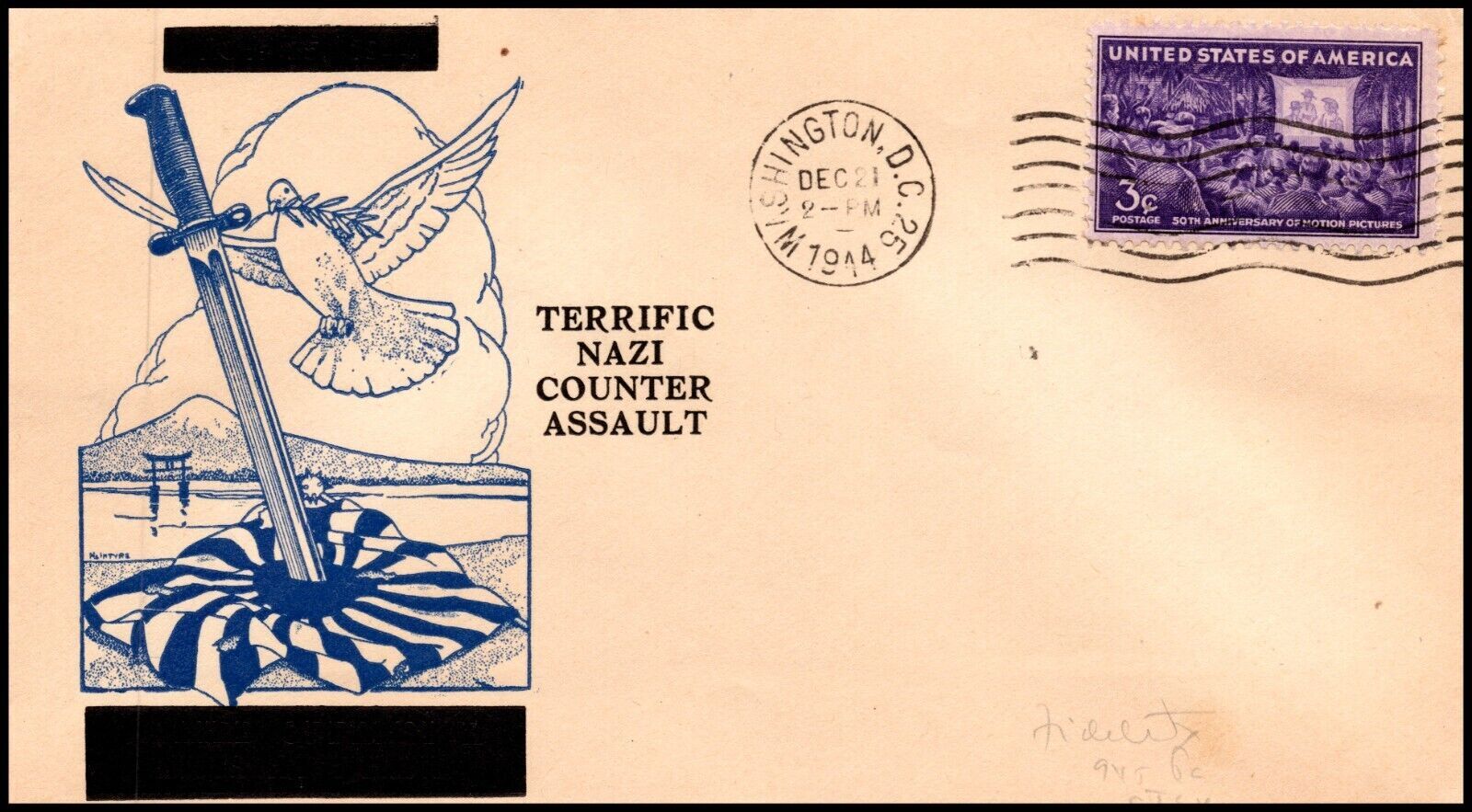 21 Dec 1944 WWII Patriotic Cover Nazi Counter Assault Fidelity Sherman ...
