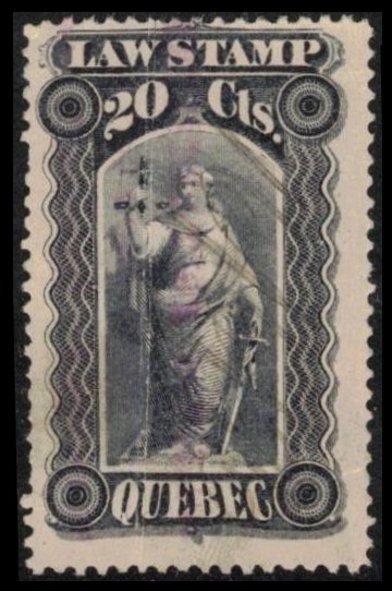 QUEBEC REVENUE 1893 VINTAGE 20c #QL33 VERY SCARCE LAW STAMP, FAULTY ...