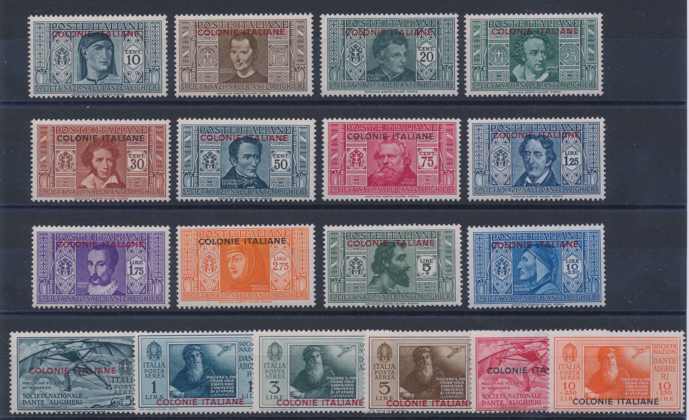 1932 COLONIES General Issues Alighieri 18 values n 11/22 PA 8/13 MNH ...