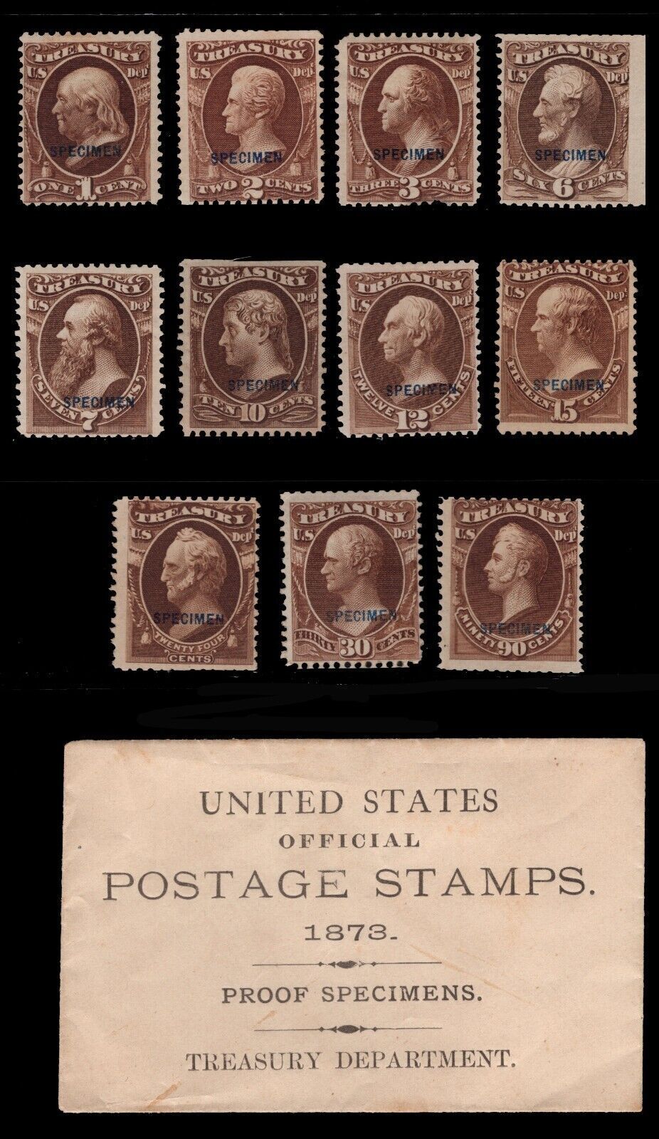 US Stamps #O72S-O82S Specimen Treasury Official SET CAT. $14,330 LOT ...