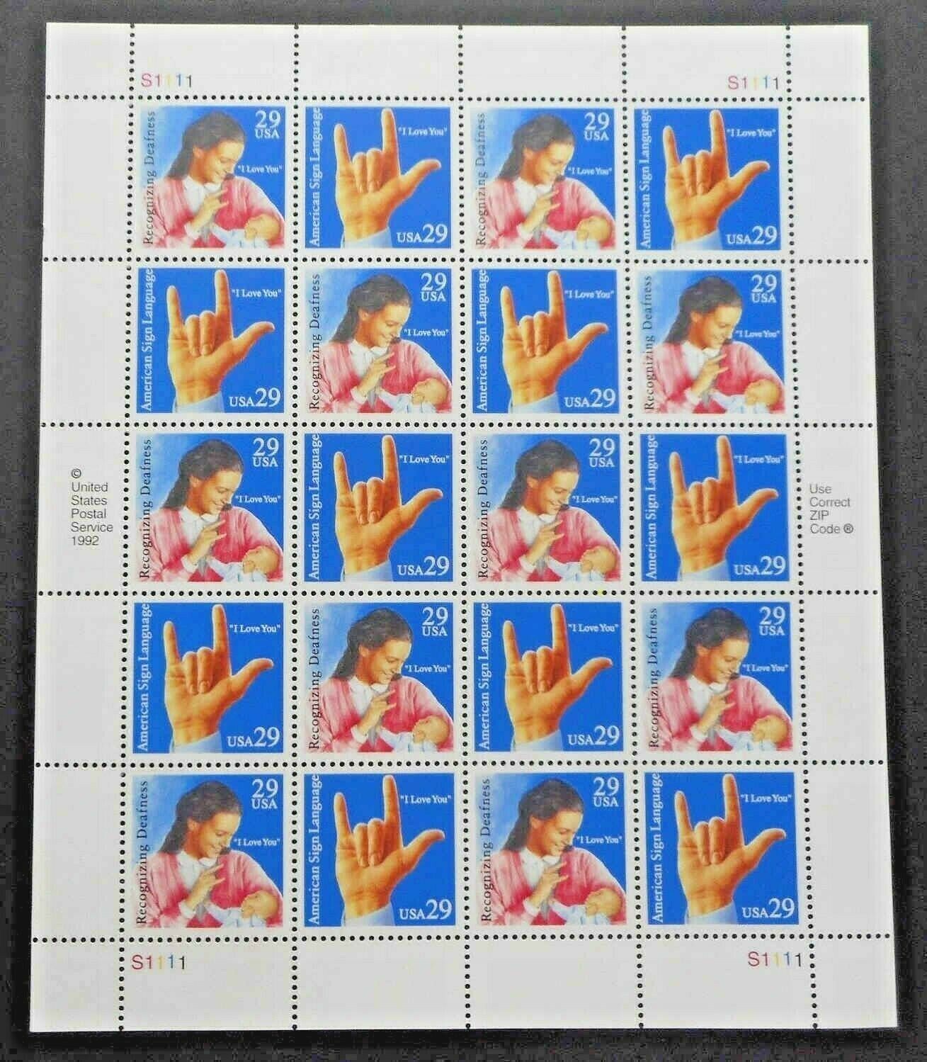 Full Sheet of 20 #2783 - 84 AMERICAN SIGN LANGUAGE 29¢ Stamps MNH ...